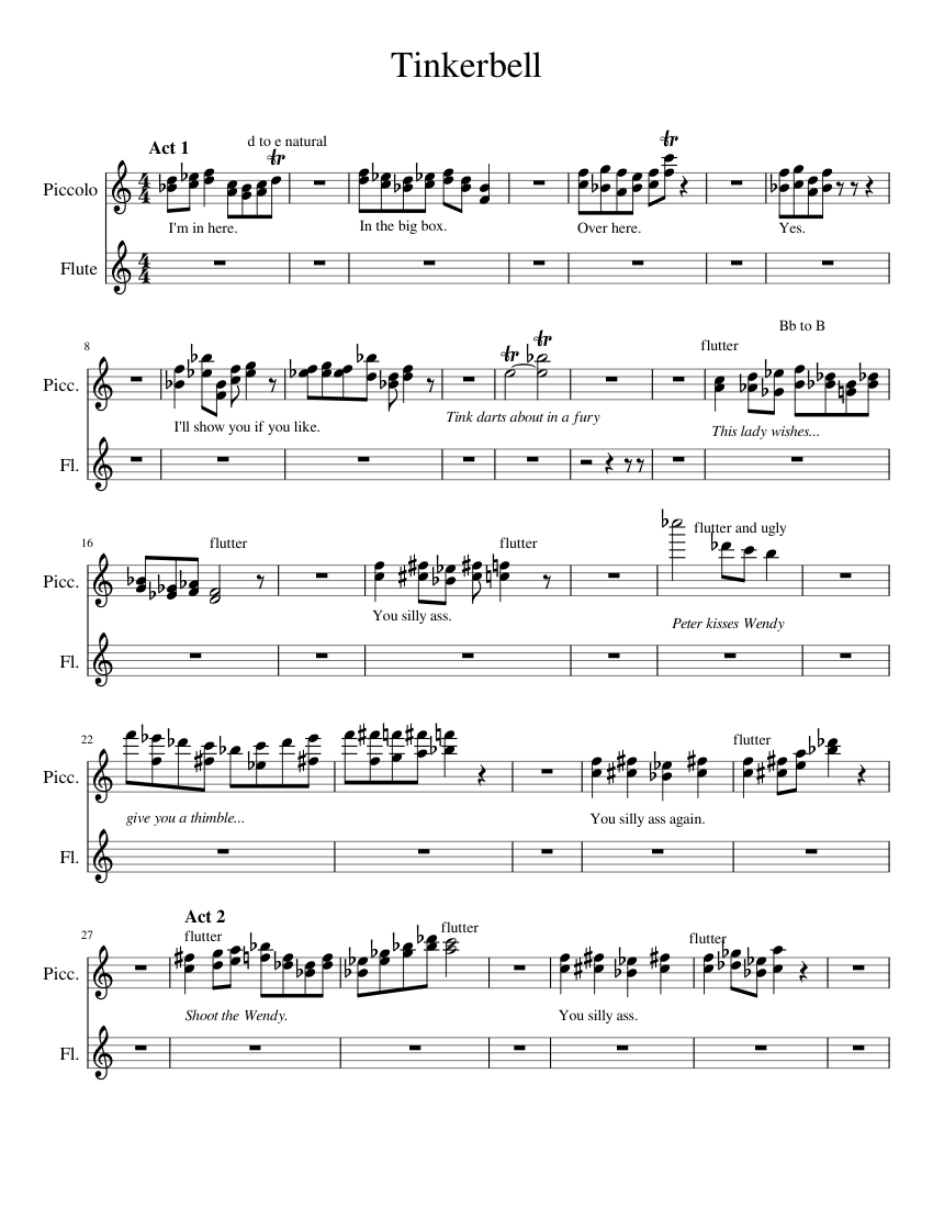 Tinkerbell Sheet music for Flute, Piccolo | Download free in PDF or ...