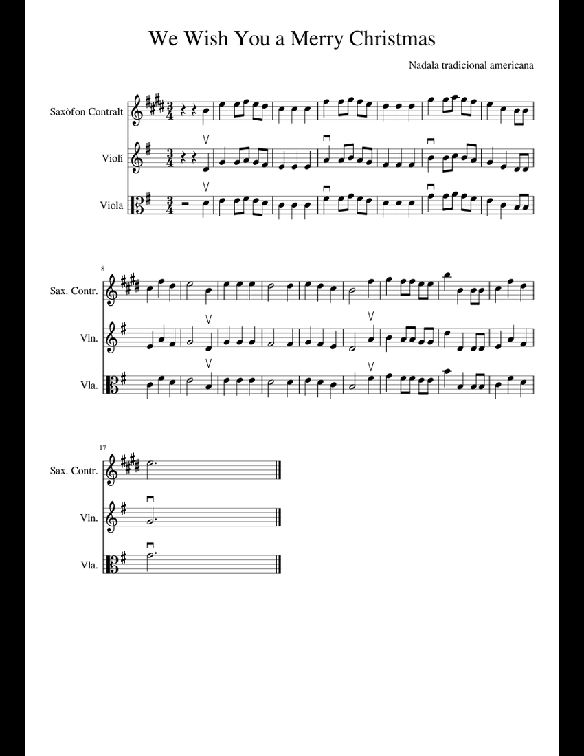 We Wish You a Merry Christmas sheet music for Violin, Alto Saxophone ...