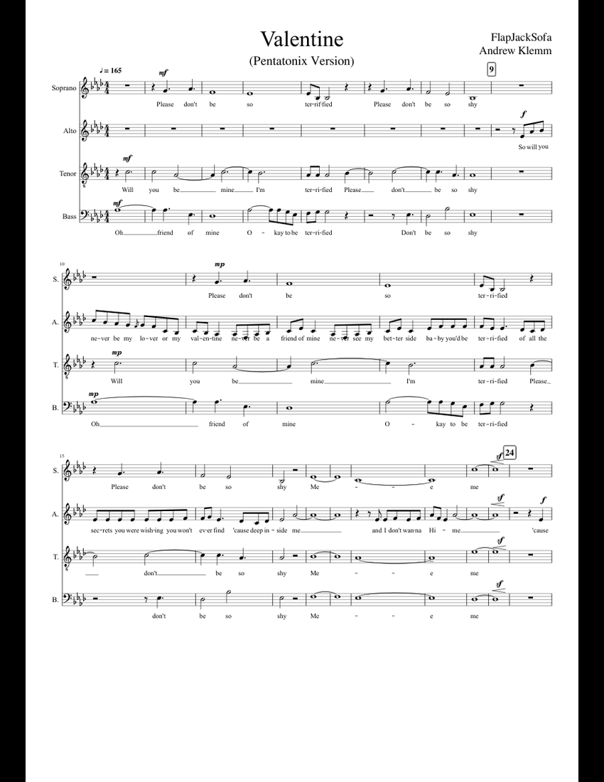 Valentine - Pentatonix sheet music for Piano download free in PDF or MIDI