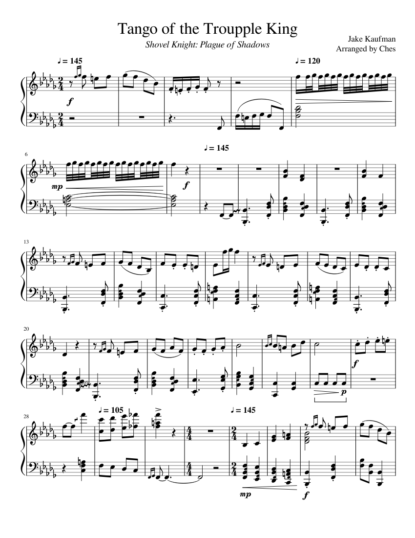 Shovel Knight: Tango of the Troupple King sheet music for Piano ...