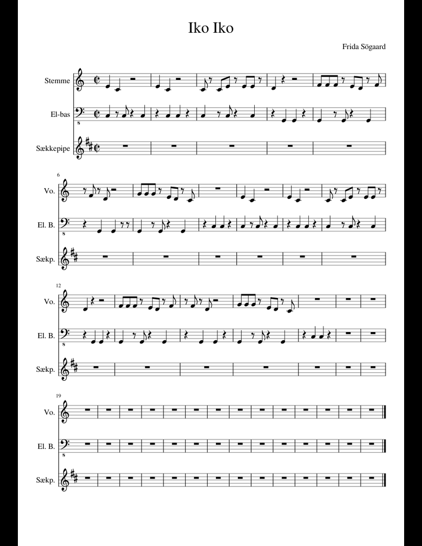 Iko Iko sheet music for Voice, Bass, Bagpipe download free in PDF or MIDI