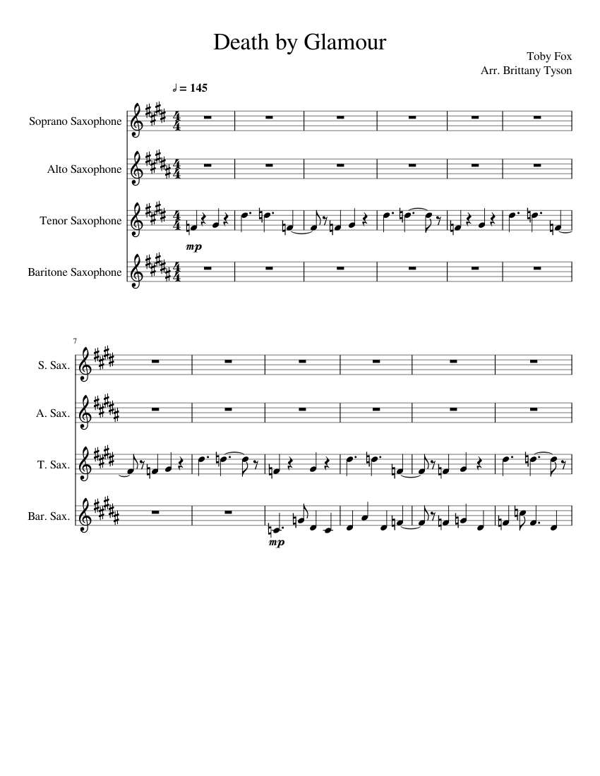 Death by Glamour Sheet music for Saxophone (Alto), Saxophone (Tenor ...
