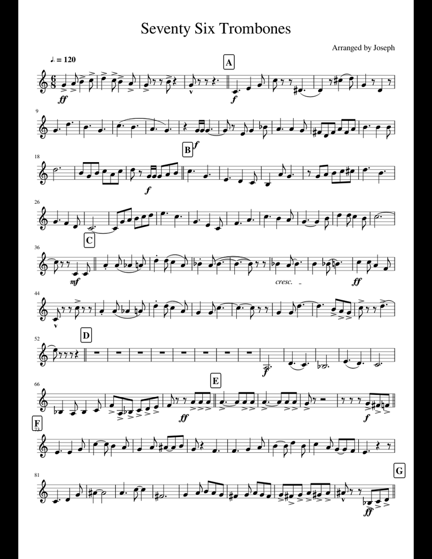 Seventy Six Trombones Trumpet sheet music for Trumpet download free in ...