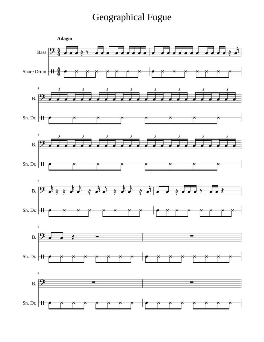 Geographical Fugue MIDI Sheet music for Bass (Solo) | Musescore.com