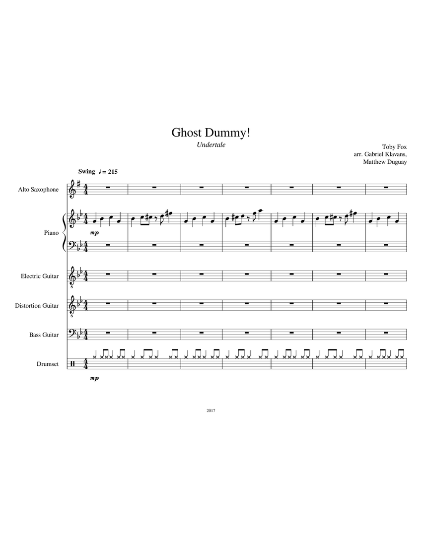Ghost Dummy! Sheet music for Piano, Alto Saxophone, Guitar, Bass ...