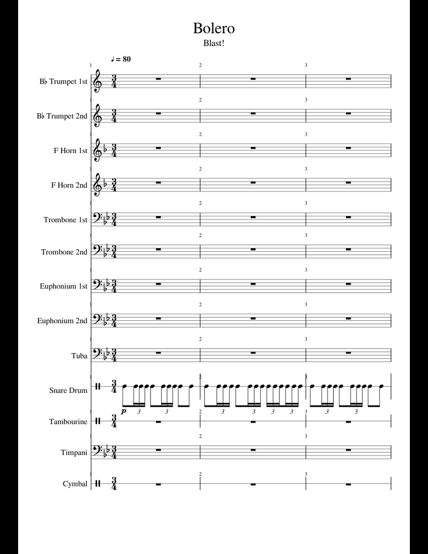 Blast! Bolero sheet music for Trumpet, French Horn, Trombone, Tuba ...