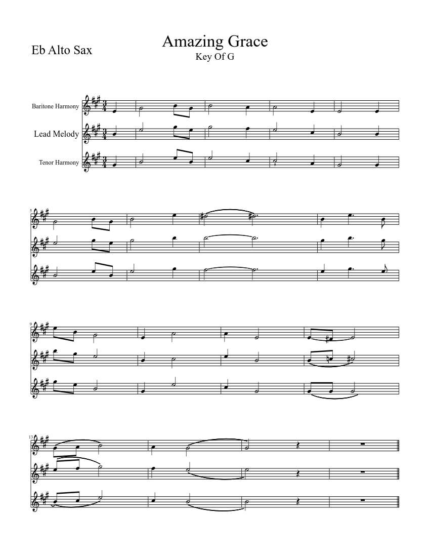 Amazing Grace Eb Alto Sax All Parts Sheet music for Voice | Download ...