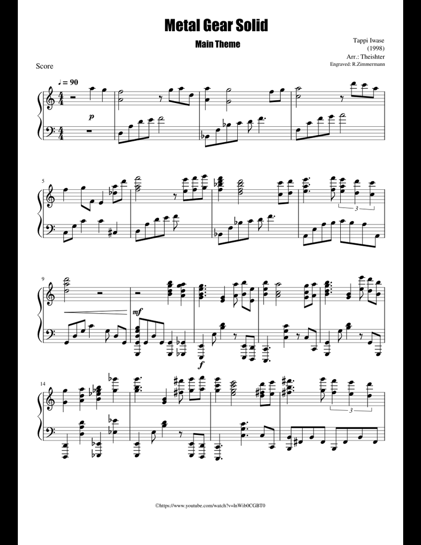 Metal Gear Solid - Main Theme sheet music for Piano download free in ...
