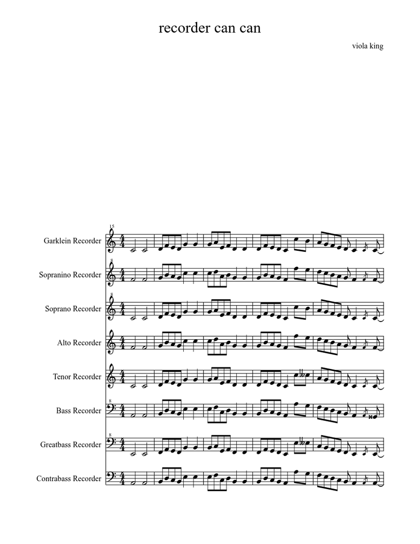 recorder can can (J. Offenbach) Sheet music for Recorder | Download ...