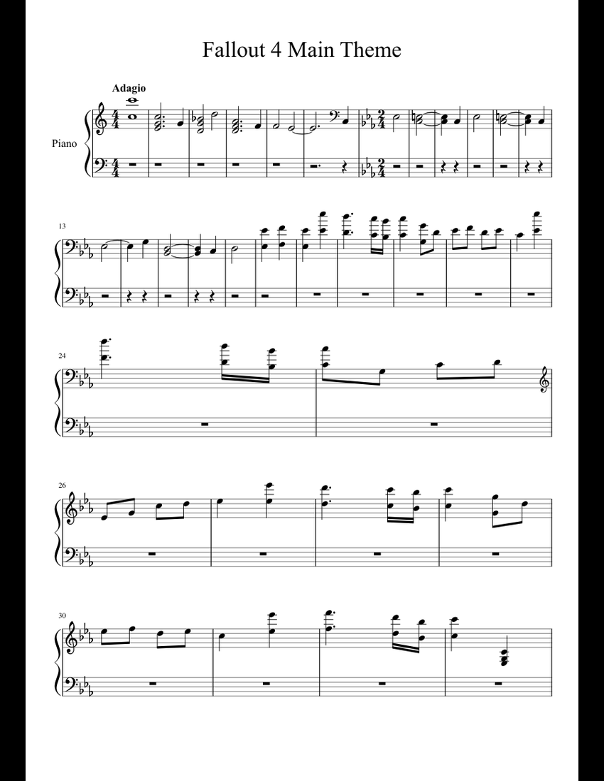 Fallout 4 Main Theme(Right Hand) sheet music for Piano download free in ...