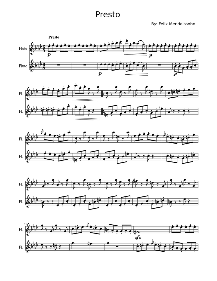 Presto Sheet music for Flute (Woodwind Duet) | Musescore.com
