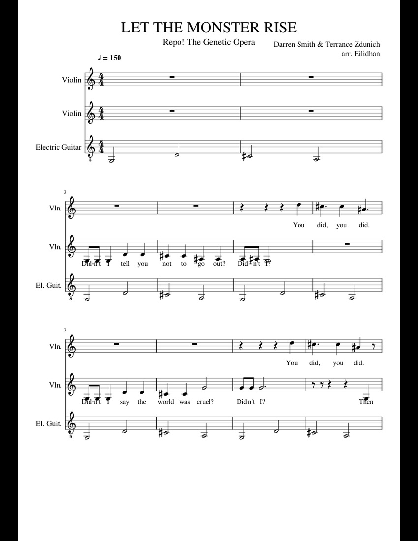 Let The Monster Rise! - Repo! The Genetic Opera sheet music for Violin ...