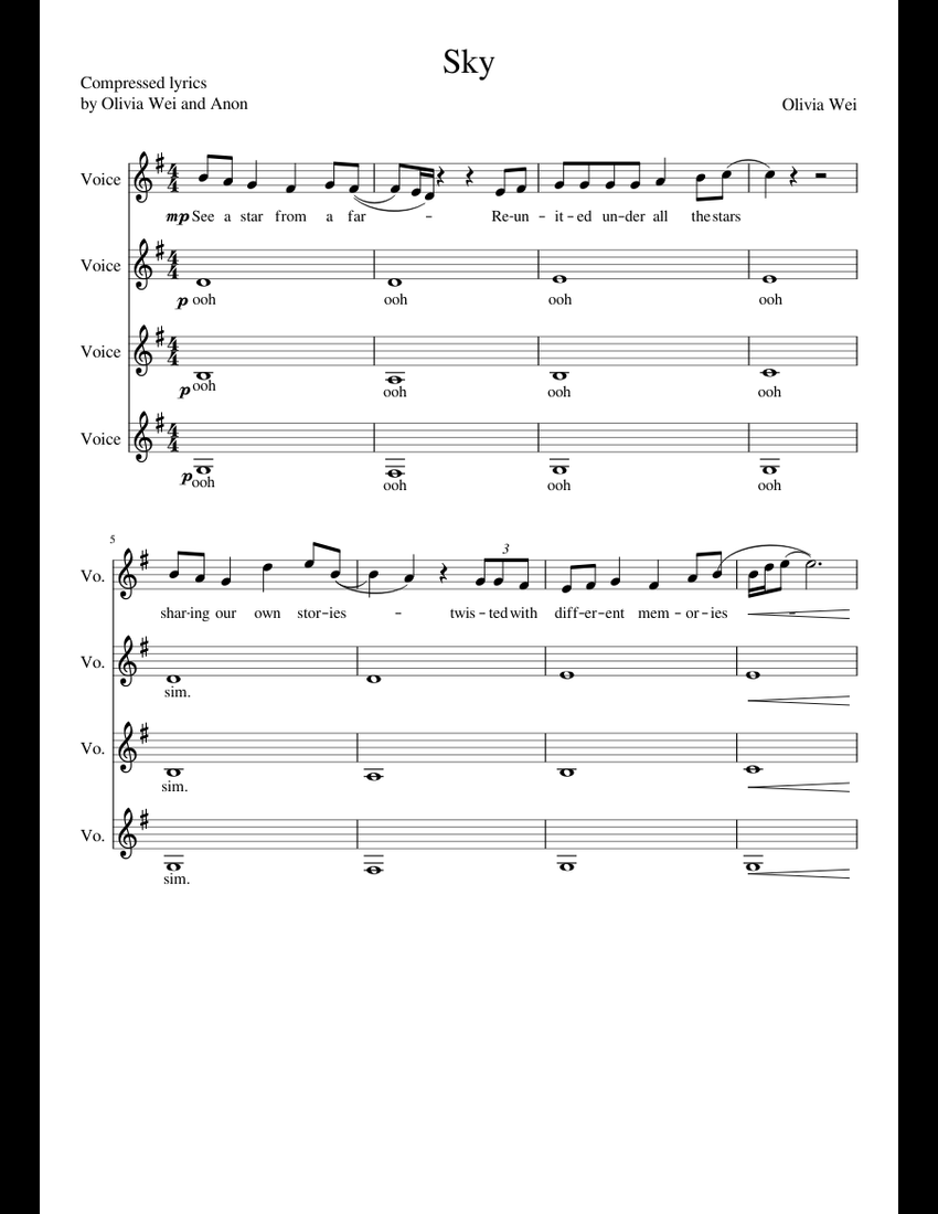 Sky sheet music for Voice download free in PDF or MIDI