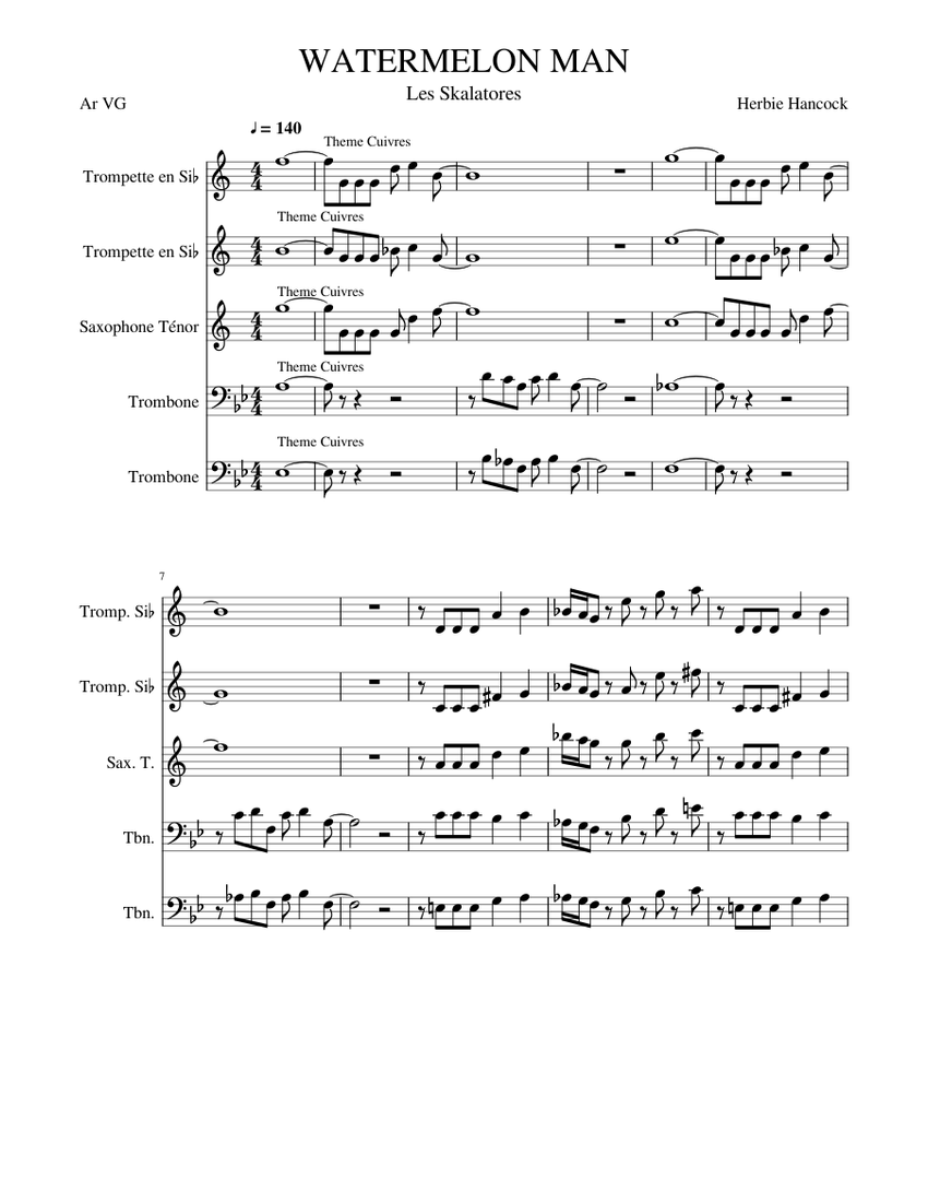 WATERMELON MAN Sheet music for Trumpet, Tenor Saxophone, Trombone ...