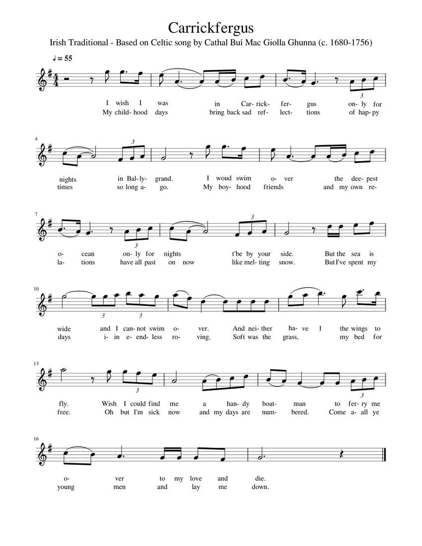 Carrickfergus aCapella Gmaj v20170512 Sheet music for Organ | Download ...