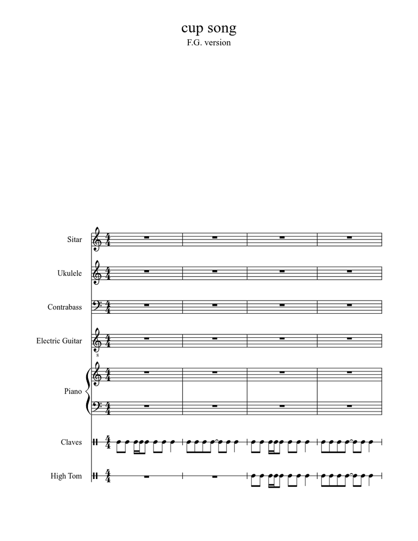 cup song Sheet music for Piano, Guitar, Contrabass, Percussion ...