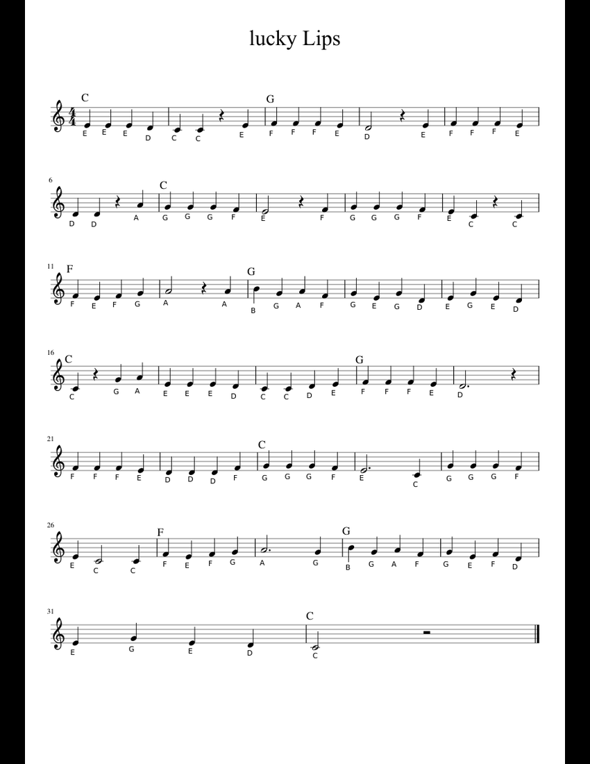 lucky Lips sheet music for Flute download free in PDF or MIDI