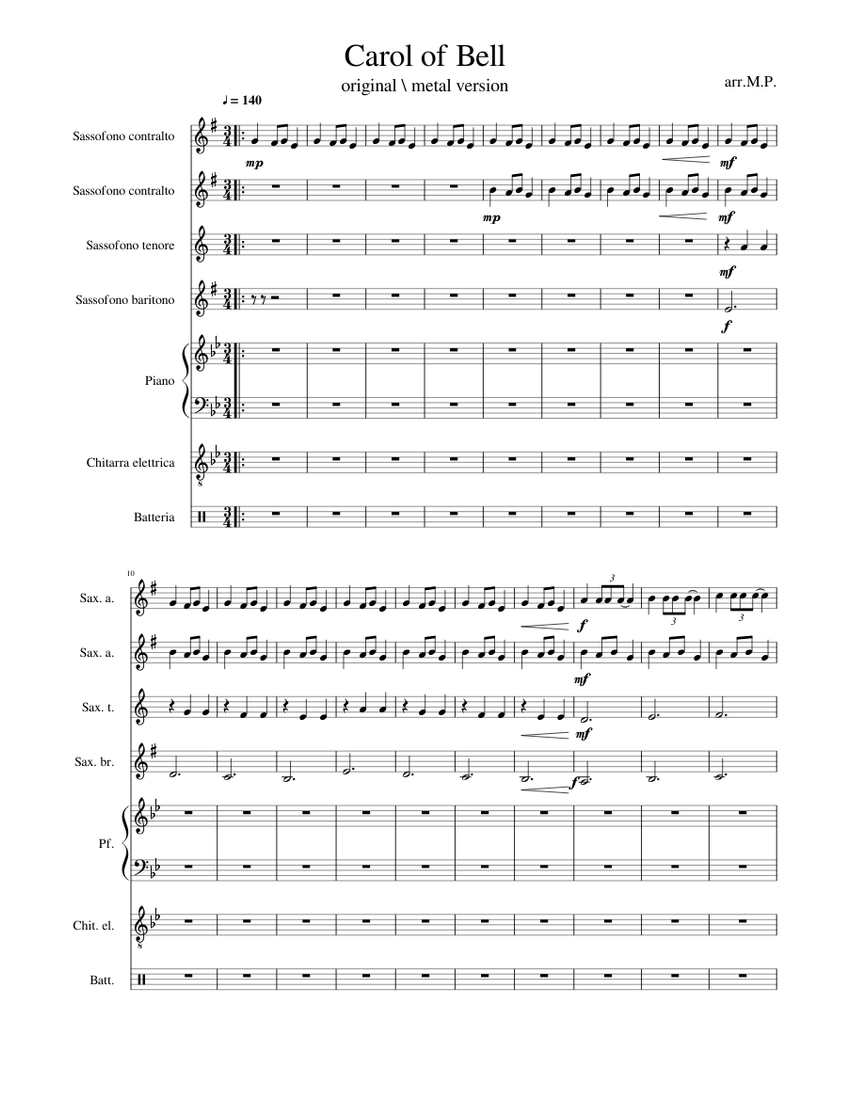 CAROL OF BELL (original version mixed with metal version) sheet music ...