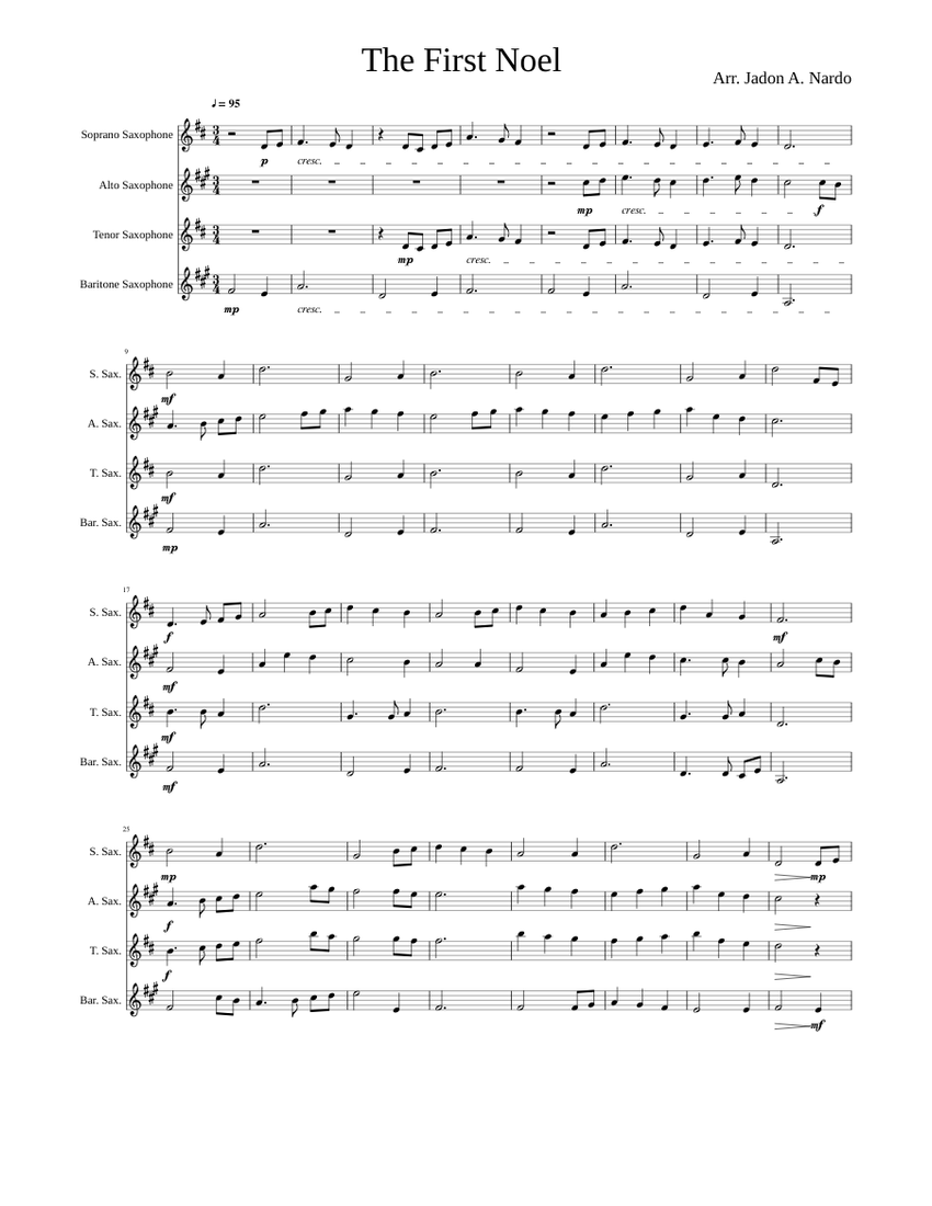 The First Noel Sheet music for Soprano Saxophone, Alto Saxophone, Tenor ...