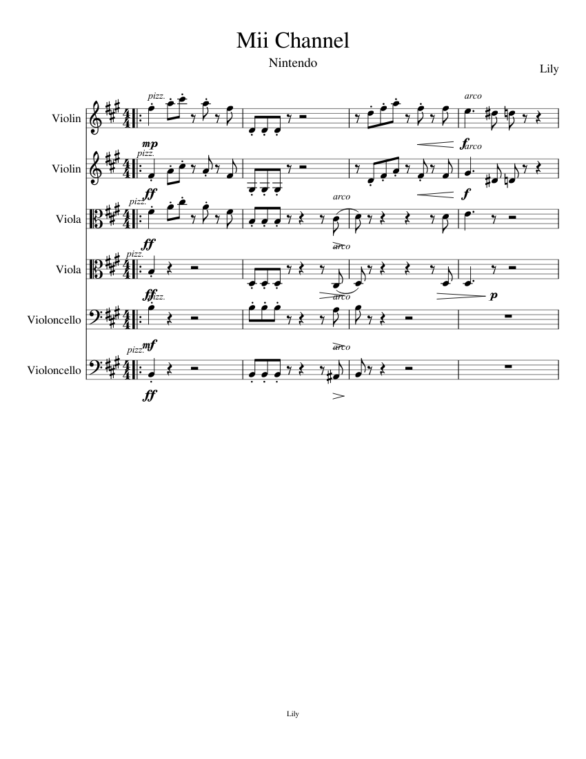 Mii Channel sheet music for Violin, Viola, Cello download free in PDF ...