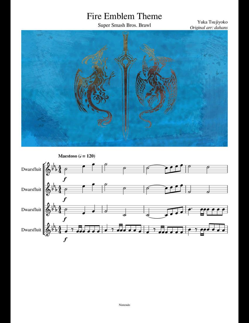 Fire Emblem Theme - Flute Quartet sheet music for Flute download free ...
