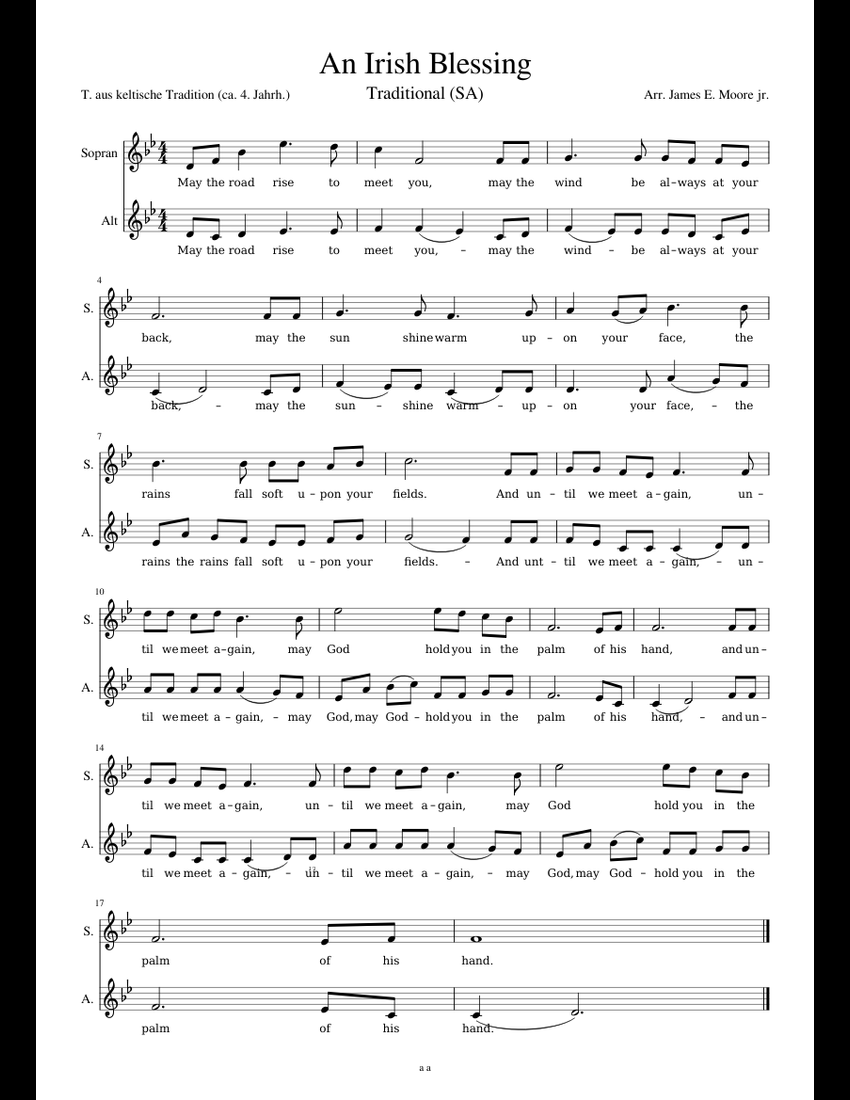 An Irish Blessing sheet music for Piano download free in PDF or MIDI
