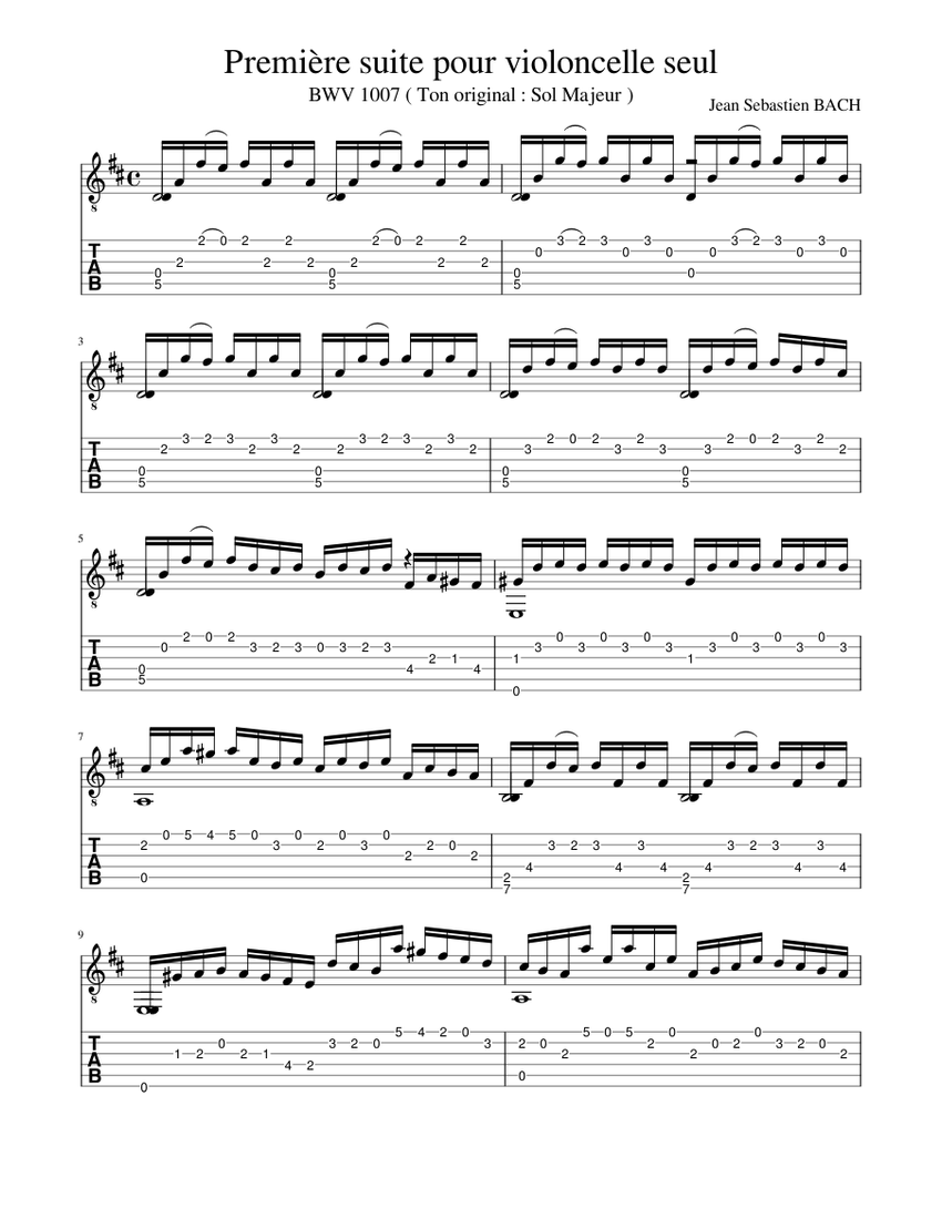 Première suite pour violoncelle seul Sheet music for Guitar | Download ...