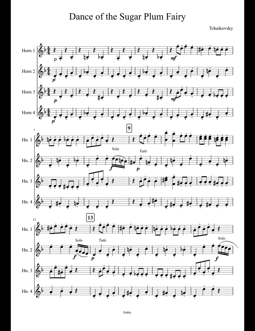 Dance of the Sugar Plum Fairy sheet music for French Horn download free ...