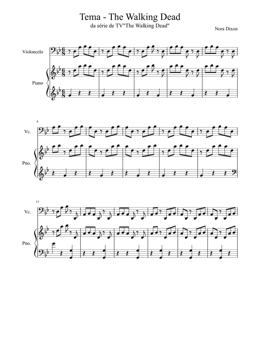 Tema - The Walking Dead Sheet music for Piano, Cello | Download free in ...