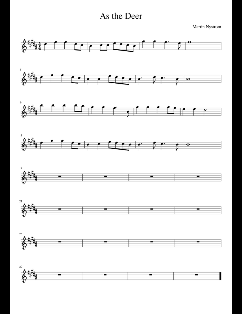 As the Deer sheet music for Piano download free in PDF or MIDI