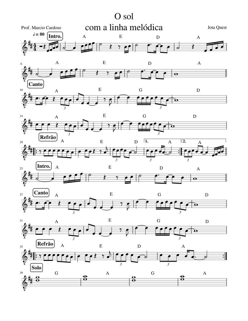 O sol Sheet music for Guitar | Download free in PDF or MIDI | Musescore.com