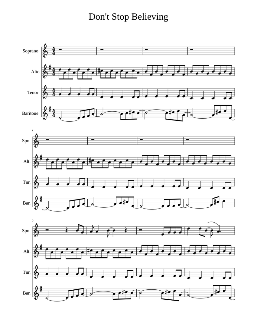 Dont Stop Believing Sax Quartet Sheet music for Trumpet (In B Flat), French Horn, Saxophone ...