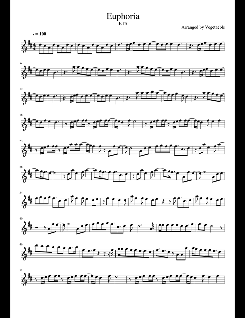 Euphoria Violin Solo Ver. sheet music for Violin download free in PDF ...