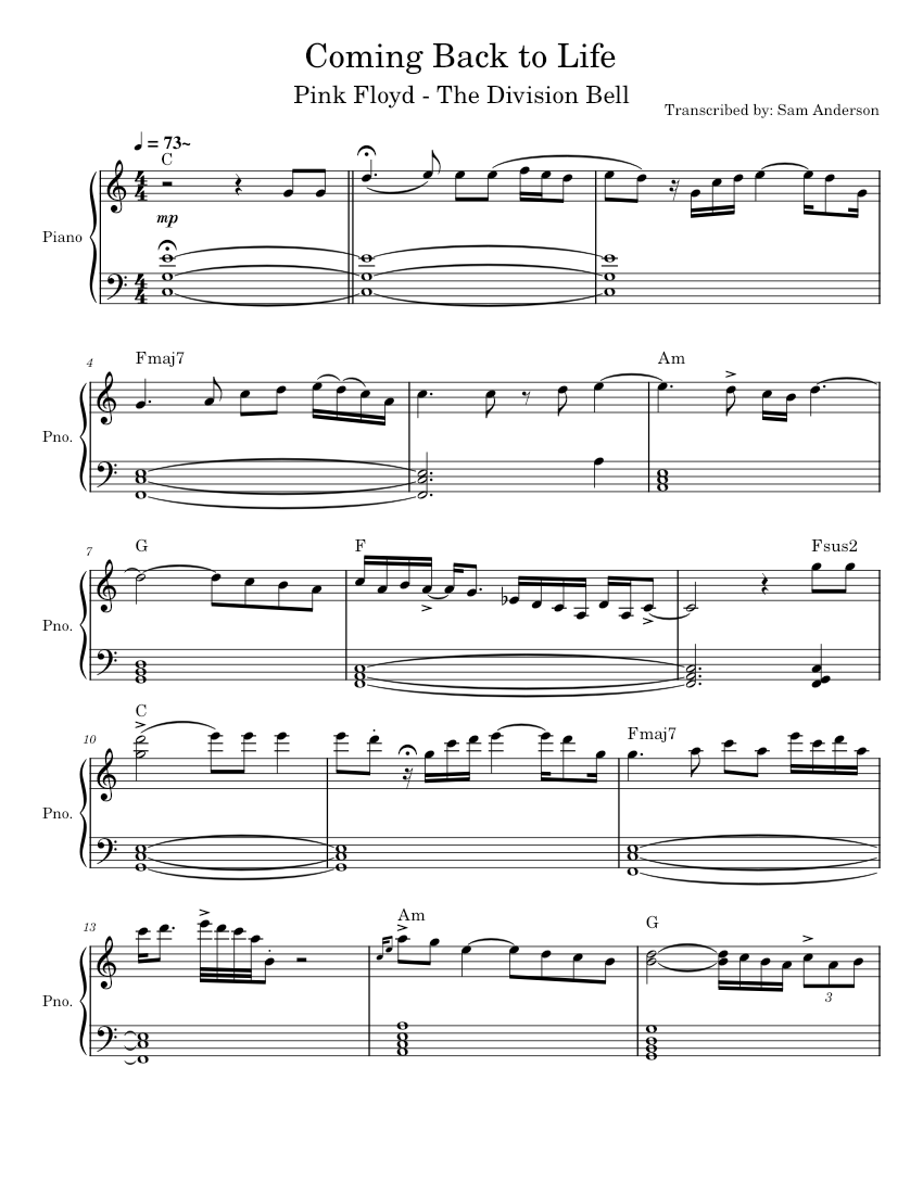 Coming Back to Life Sheet music for Piano, Voice | Download free in PDF ...