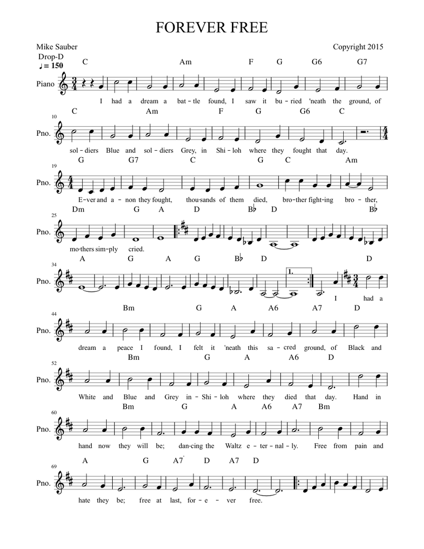 FOREVER FREE - updated with instrumental Sheet music for Piano (Solo ...