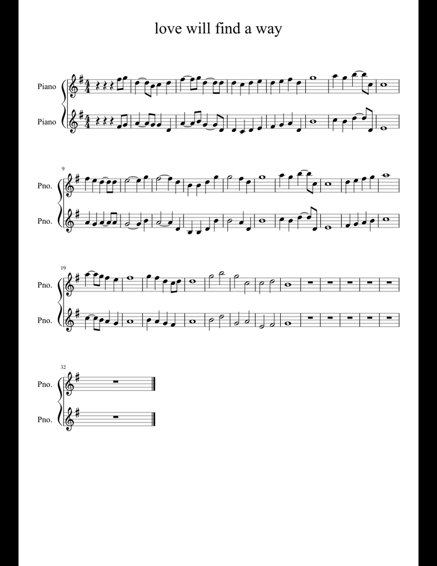 Love Will Find A Way sheet music for Piano download free in PDF or MIDI