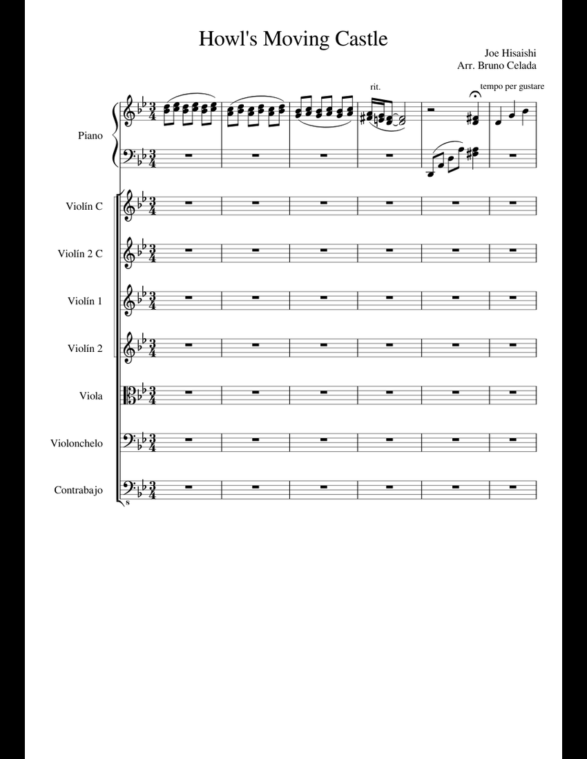 Howl's Moving Castle (Para orquesta de cuerdas) sheet music for Piano ...