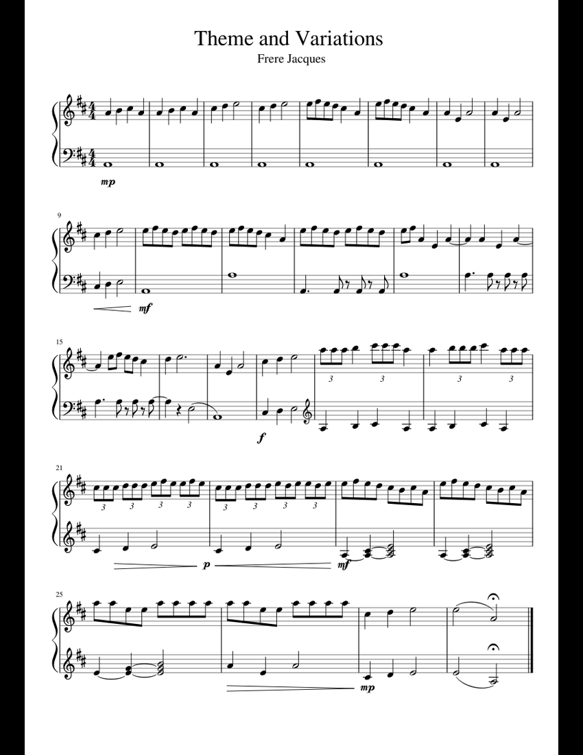 Theme and Variations Frere Jacques 2 sheet music for Piano download ...