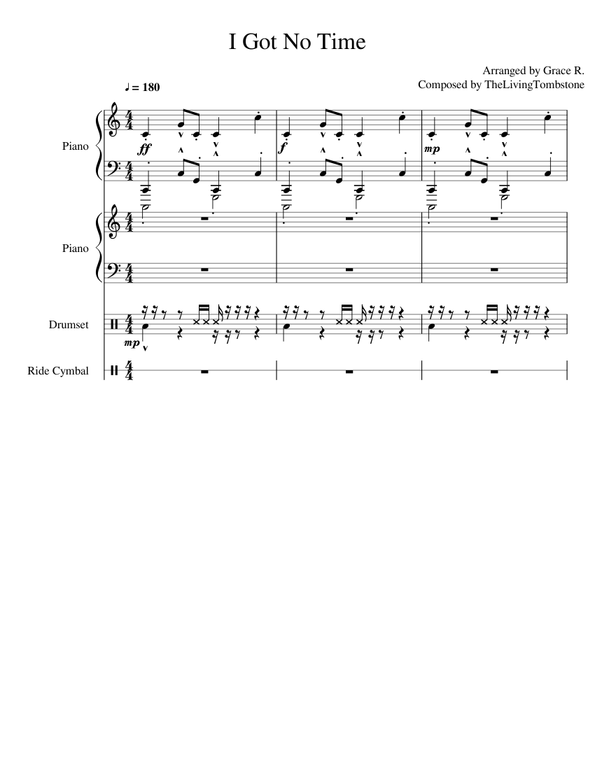 I Got No Time [framework testing] sheet music for Piano, Percussion ...