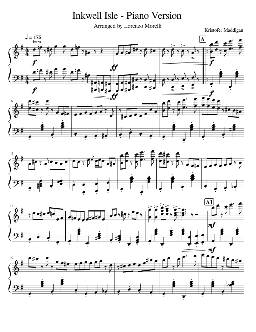 Cuphead - Inkwell Isle One - Piano Version (COMPLETE) Sheet music for Piano | Download free in ...