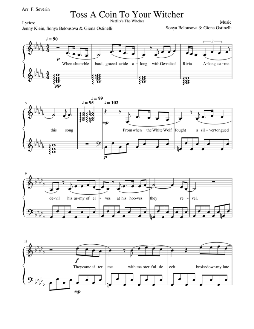 Toss A Coin To Your Witcher - Netflix's The Witcher Sheet music for ...