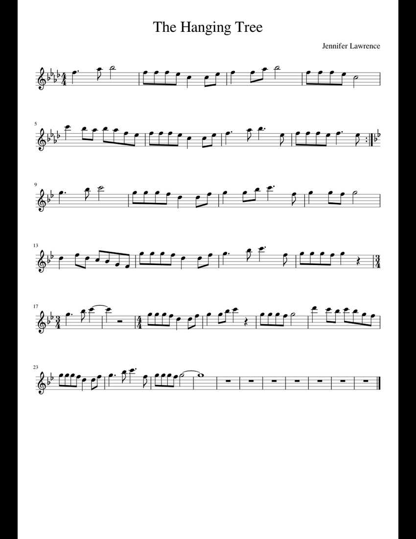 Jennifer Lawrence-The Hanging Tree sheet music for Piano download free ...