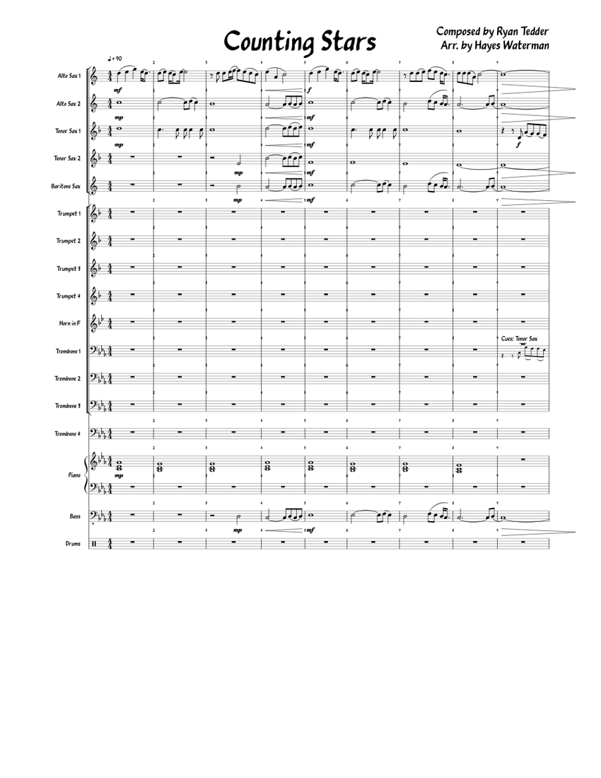 Counting Stars Jazz Band Sheet music for Piano, Alto Saxophone, Tenor ...
