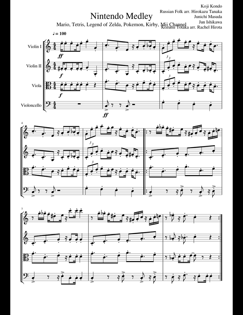 Nintendo Medley sheet music for Violin, Viola, Cello download free in ...