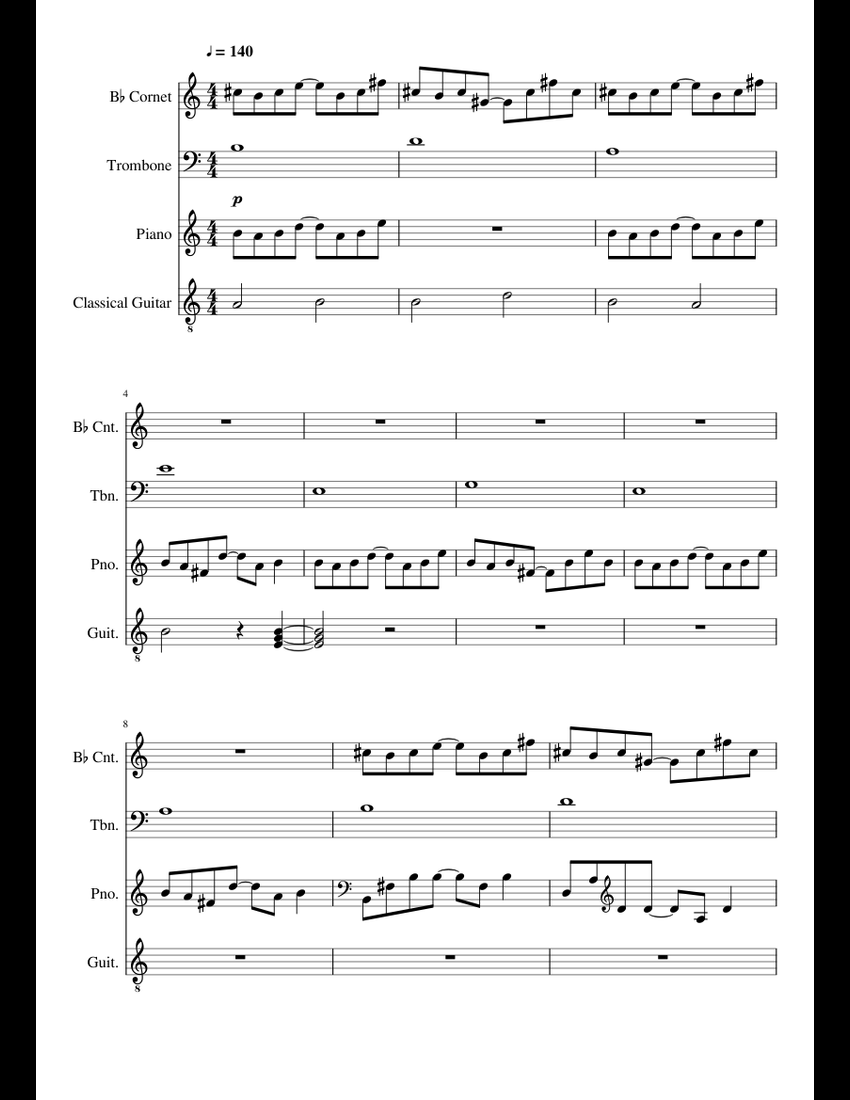 Radioactive sheet music for Piano, Trumpet, Trombone, Guitar download ...