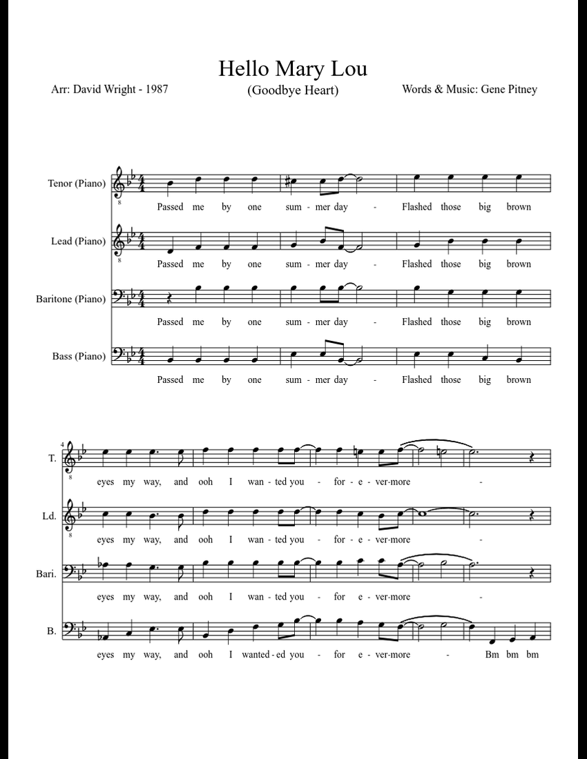 Hello Mary Lou sheet music for Piano download free in PDF or MIDI
