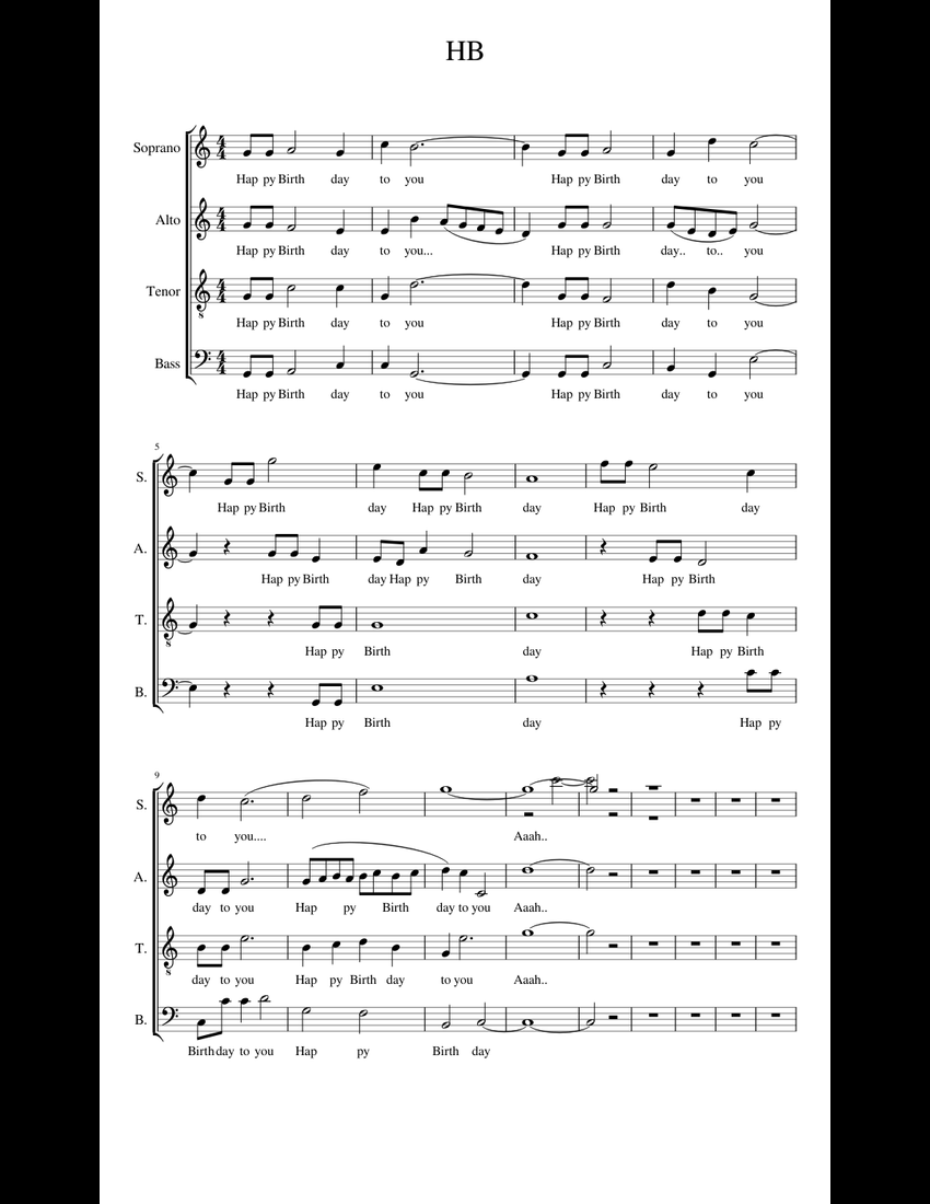 HBD sheet music for Voice download free in PDF or MIDI
