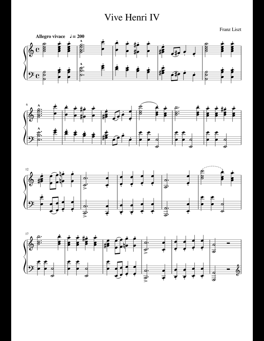 Liszt - Vive Henri IV sheet music for Piano download free in PDF or MIDI