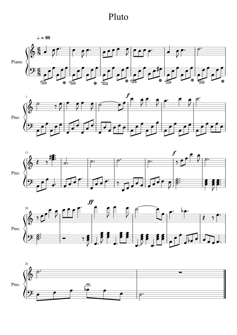 pluto sheet music for Piano download free in PDF or MIDI