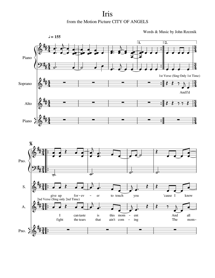 Iris- VOICE & PIANO Sheet music for Piano, Soprano, Alto (Mixed Quartet ...